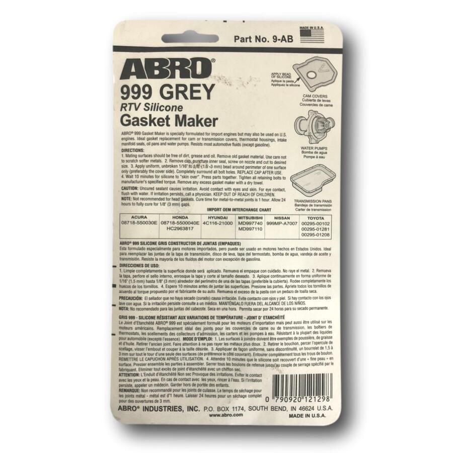 EXHAUST SEALANT GREY 999 RTV SILICONE - SENSOR SAFE & HIGH TEMP - ABRO